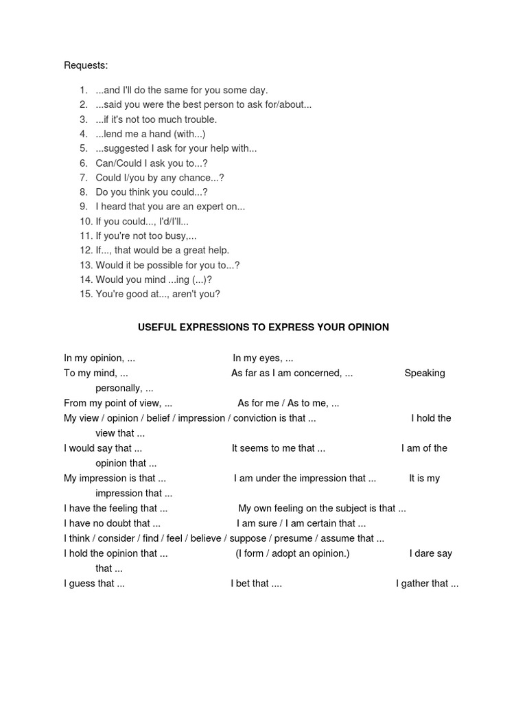 Requesting Help and Sharing Opinions | PDF | Self-Improvement