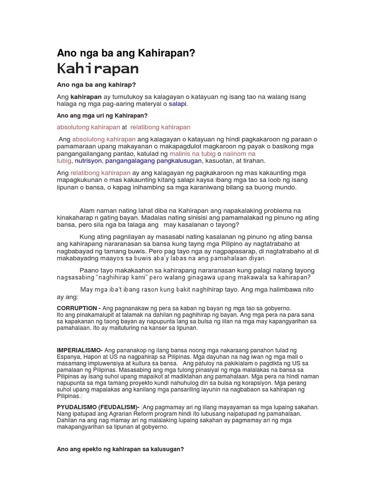Kahirapan Sa Pilipinas | PDF