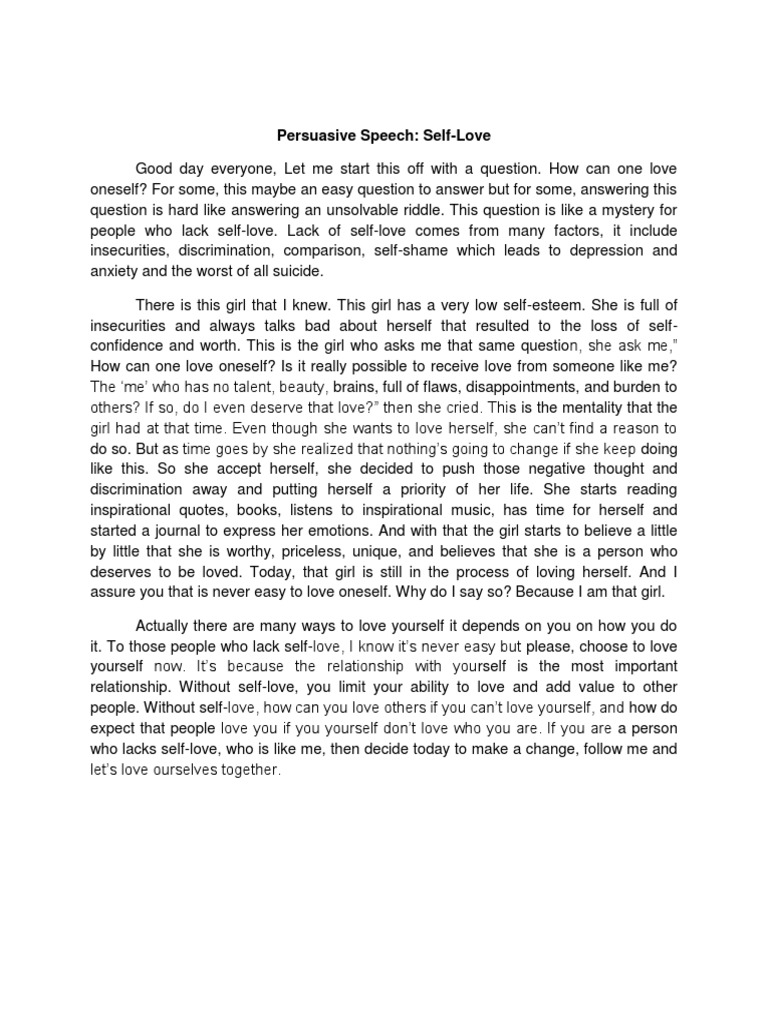 Persuasive Speech: Self-Love | PDF