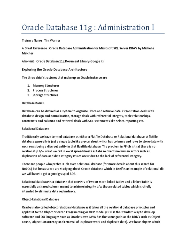 Oracle Database 11g Administration I Download Free Pdf Oracle Database Databases