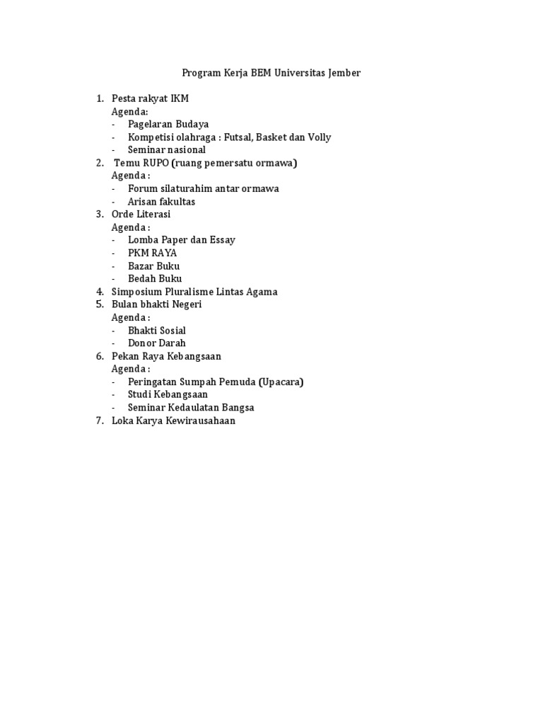 Program Kerja BEM Universitas Jember | PDF