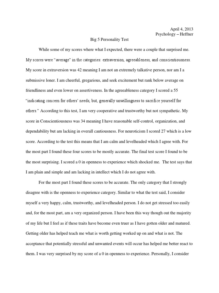 Big 5 Personality Test Reflection Paper | Download Free PDF | Validity ...