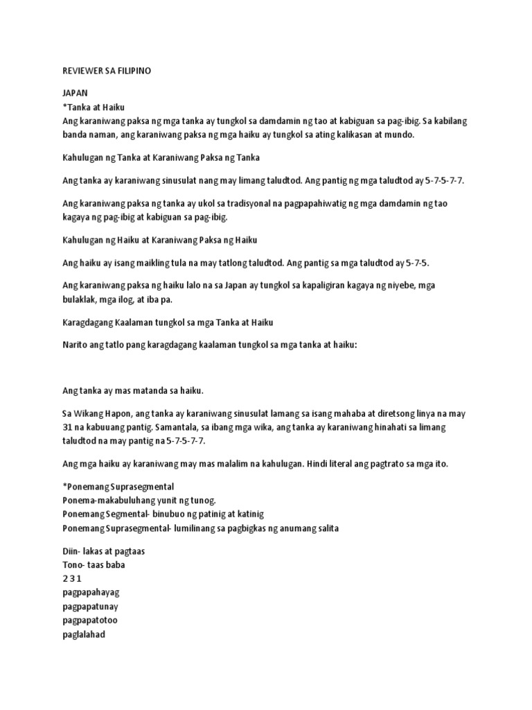 Reviewer Sa Filipino | PDF