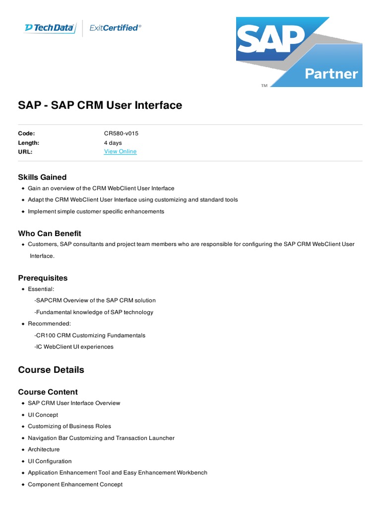 SAP - SAP CRM User Interface: Skills Gained | PDF