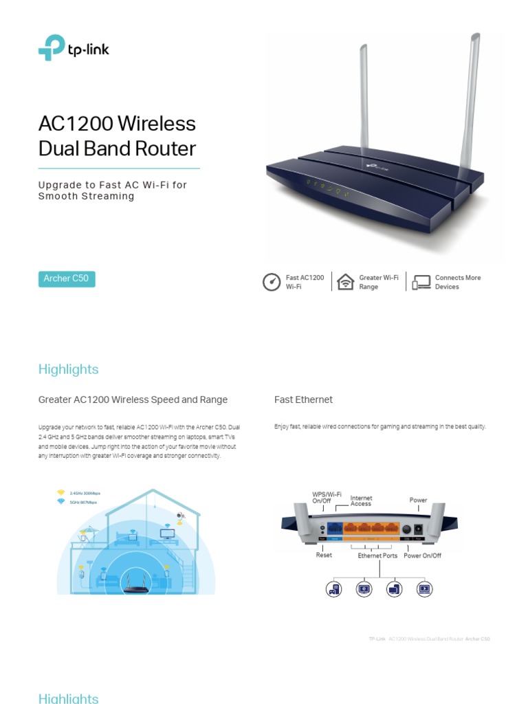 TP Link Archer C50 Datasheet | PDF | Wi Fi | Ieee 802.11