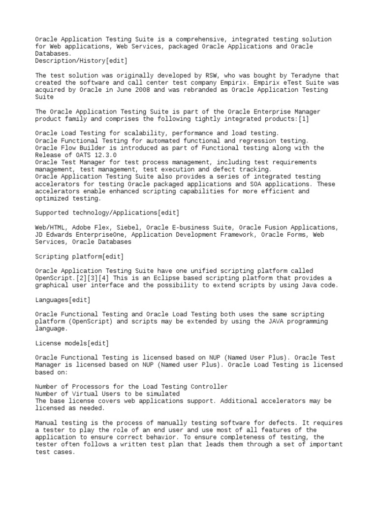 Oats Oracle Application Testing Pdf Software Testing Computer Engineering