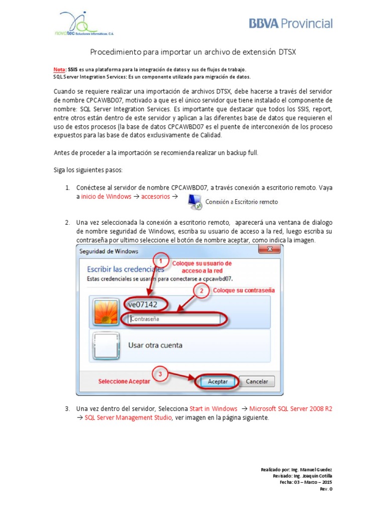 Procedimiento para Importar Un DTSX - Rev0.1 | PDF | Servidor SQL de Microsoft | Microsoft Windows