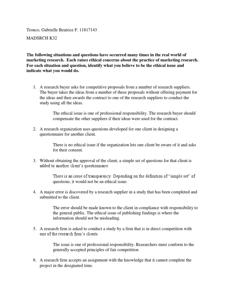 Ethical Issues | PDF | Marketing Research | Questionnaire