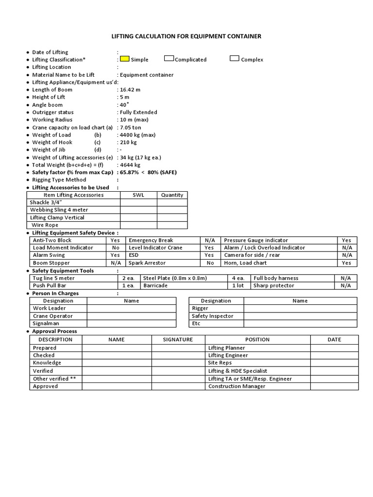 Equipment Container Lifting Calculation | PDF | Crane (Machine) | Equipment