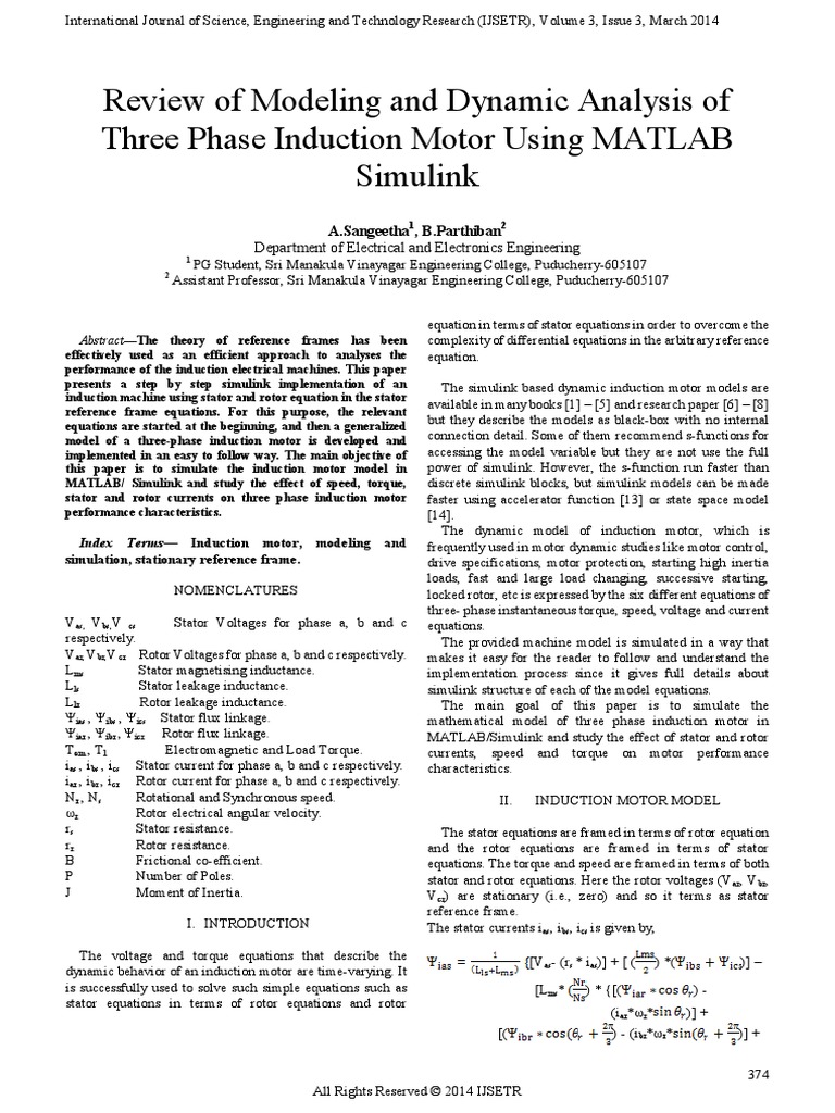 Review of Modeling and Dynamic Analysis of Three Phase Induction Motor ...