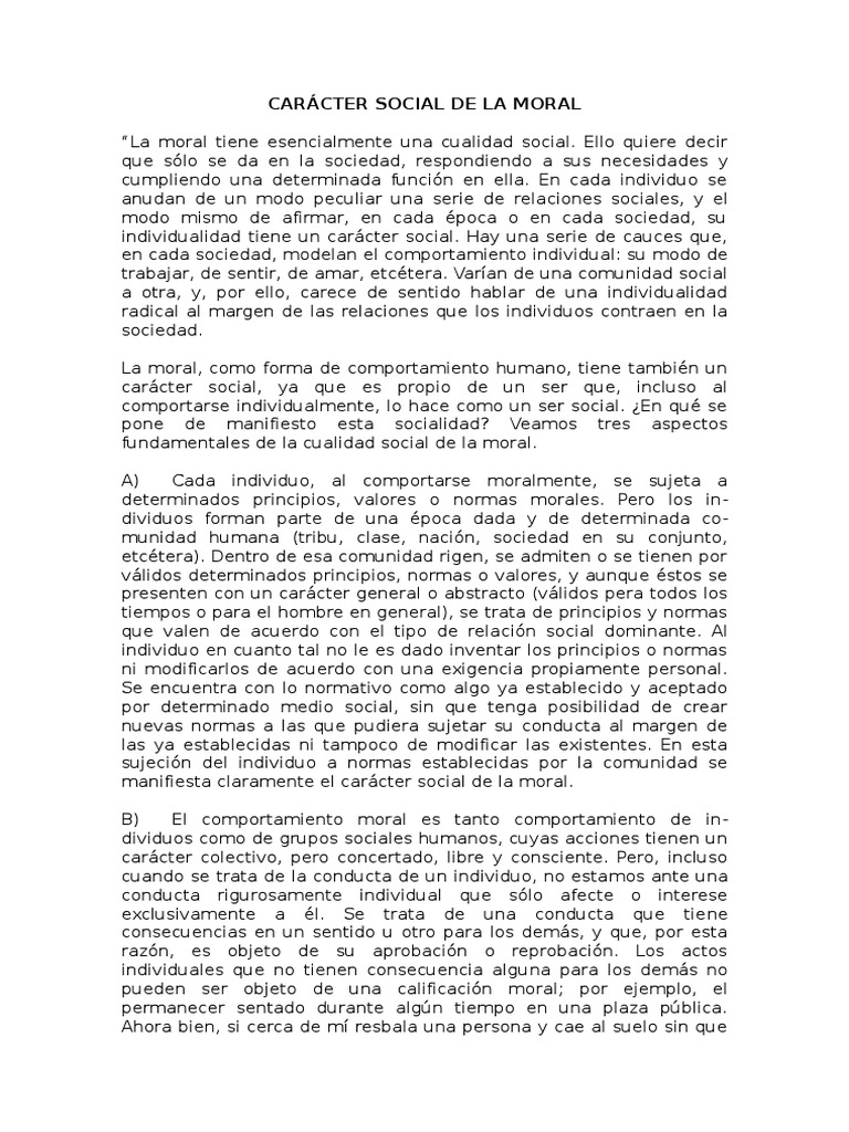 Carácter Social de La Moral | PDF | Moralidad | Comportamiento