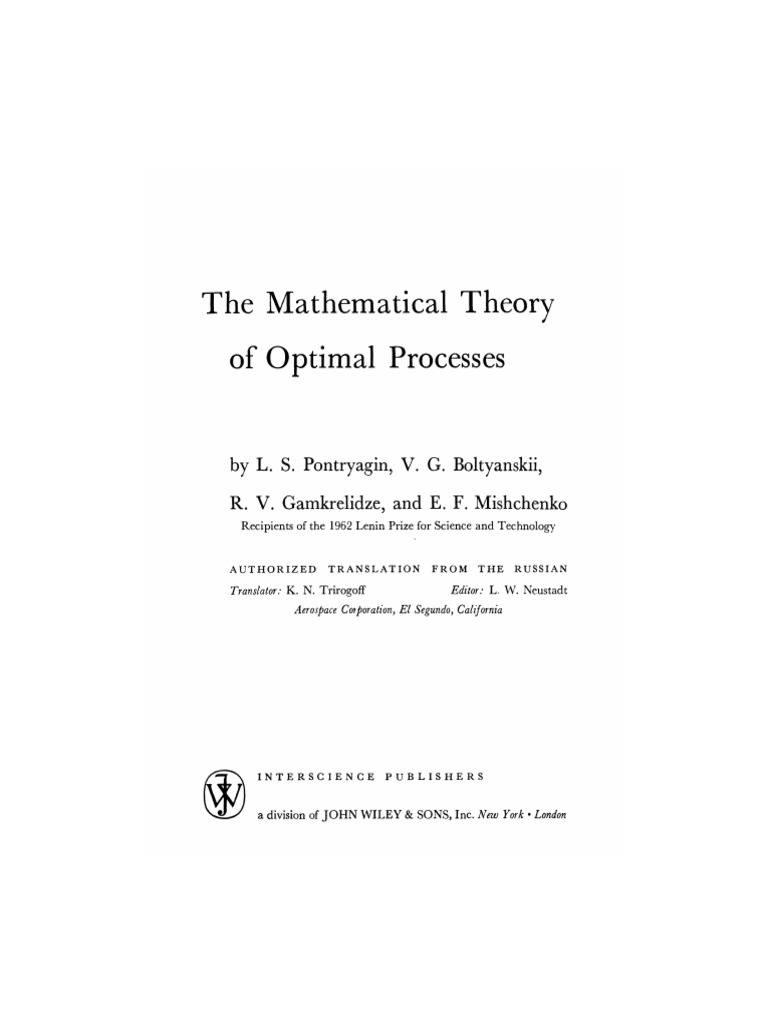 The Mathematical Theory of Optimal Processes | PDF