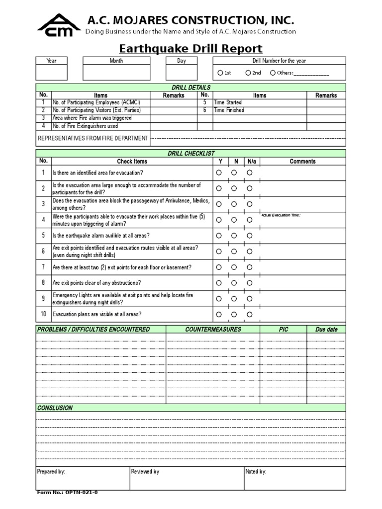OPTN-021-0 Earthquake Drill Report 2 2