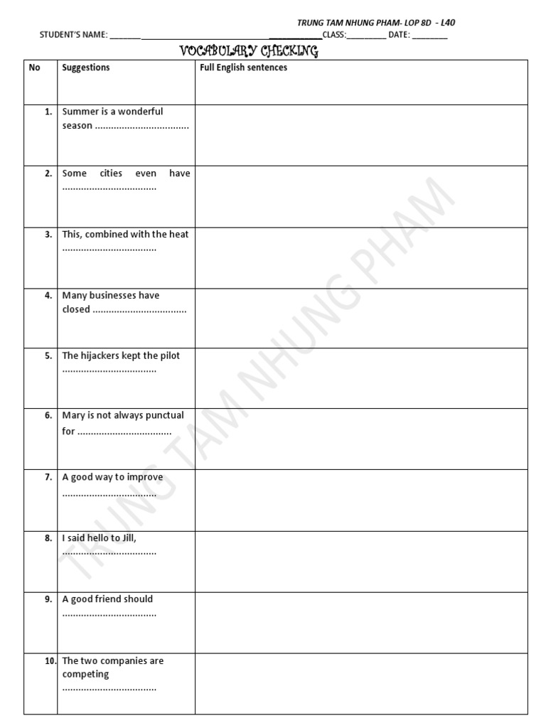 L40 - Vocabulary Check-For Students | PDF