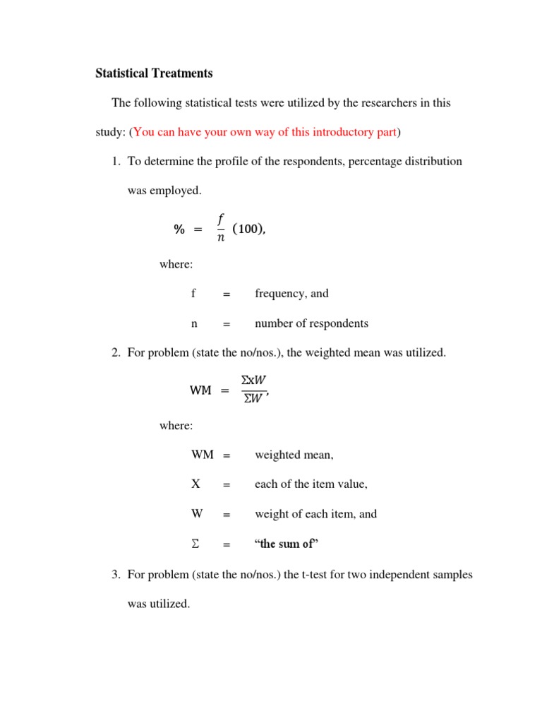 Statistical Treatments: You Can Have Your Own Way of This Introductory ...