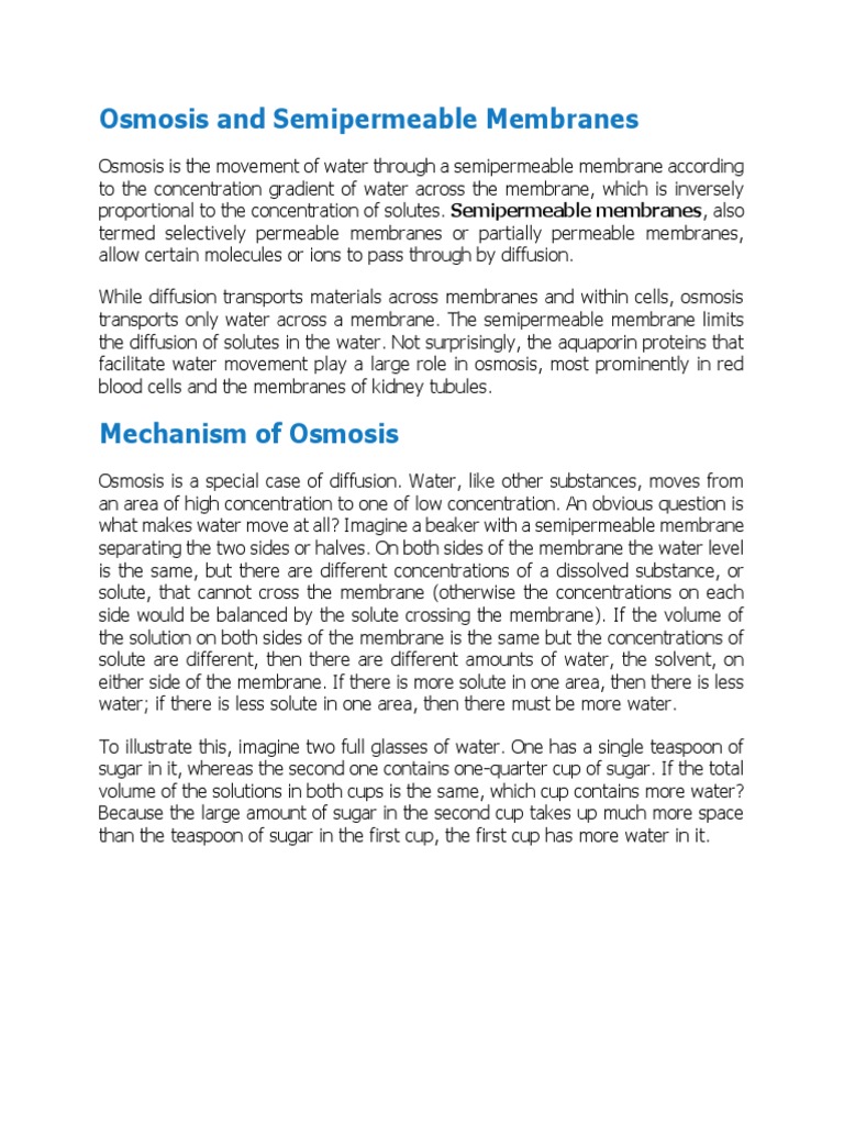 Osmosis and Semipermeable Membranes | PDF | Osmosis | Chemistry
