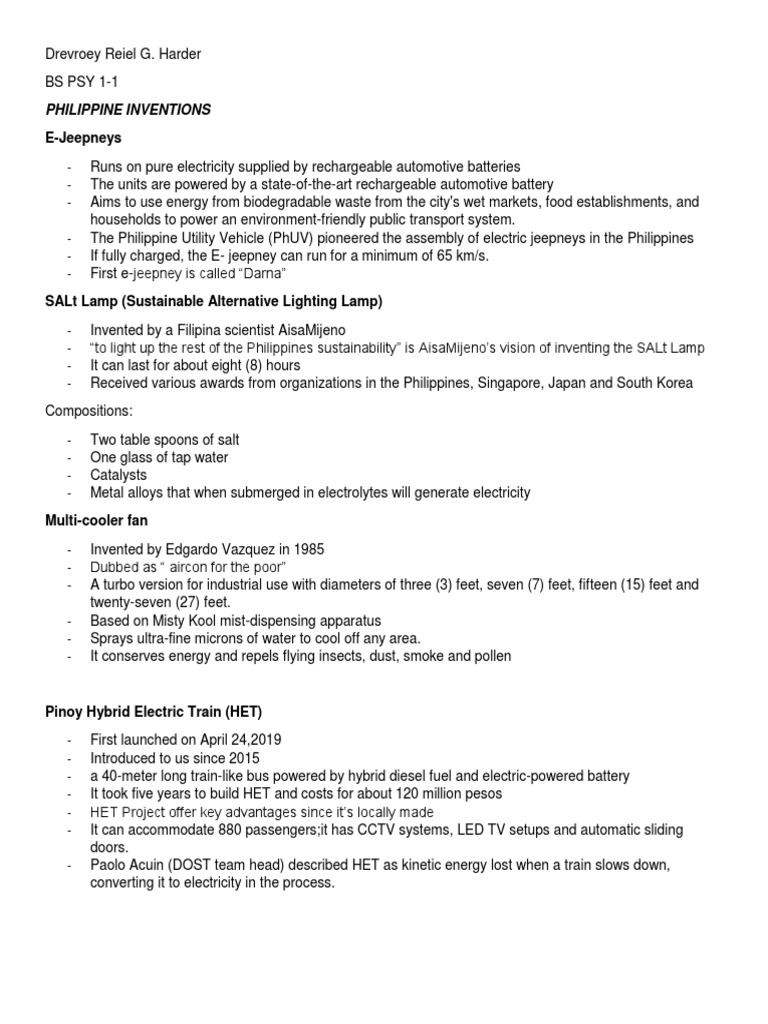 E-Jeepneys: Philippine Inventions | PDF | Plant Breeding | Biotechnology