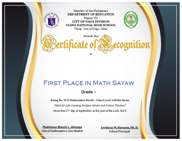 Certificate For Math Sayaw | PDF