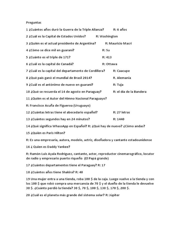 20 Preguntas para La Clase | PDF
