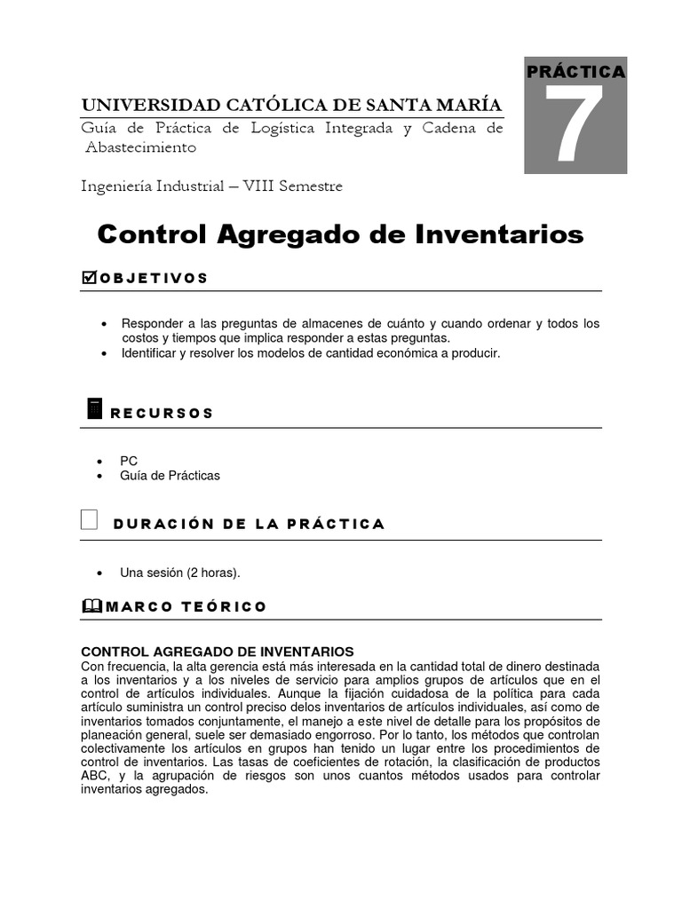 Práctica N°7 - COntrol Agregado de Inventarios | Descargar gratis PDF | Inventario | Gestión de ...