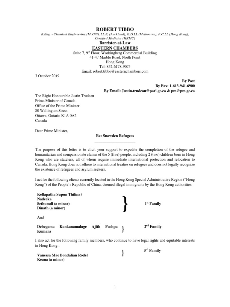 Robert Tibbo - Letter To PM Canada - 3 October 2019 (En - FR) | PDF ...