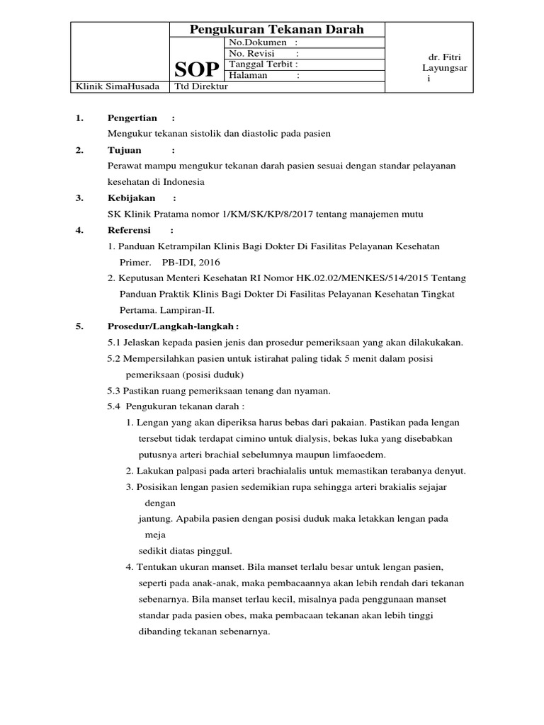SOP Pengukuran Tekanan Darah | PDF