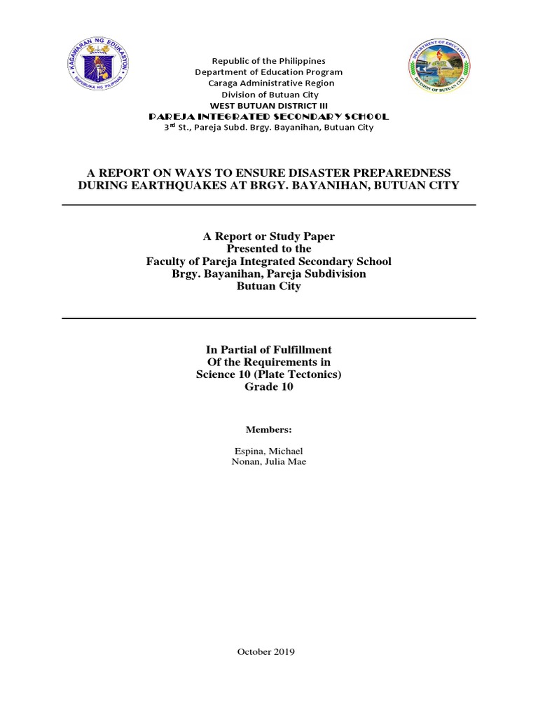 Report or Study About Earthquake | PDF | Learning | Behavior Modification