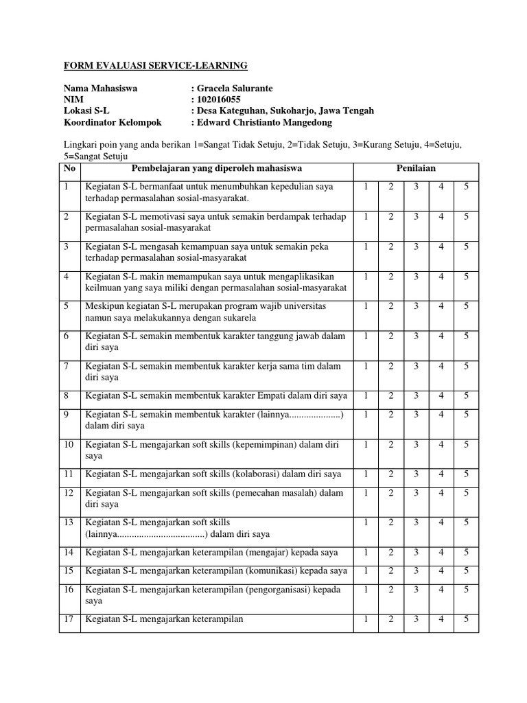 Form Evaluasi Service Learning | PDF