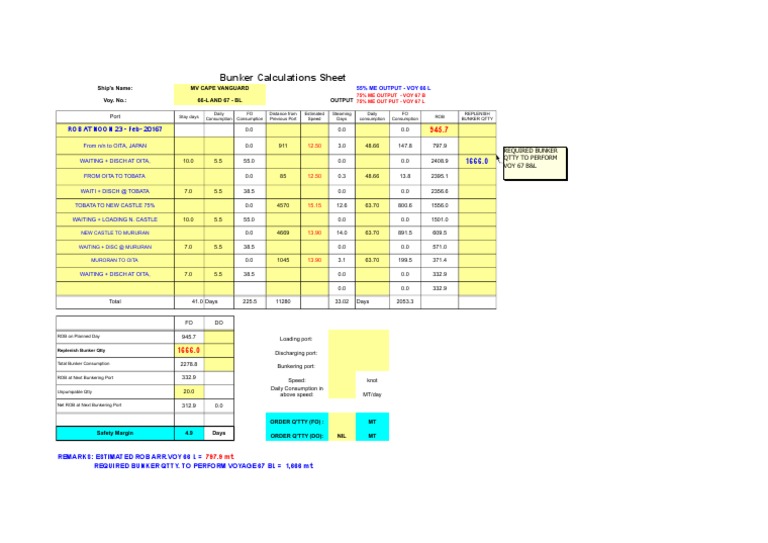 FREE FORM Bunker Req. Calculation For VOY 67 BL | PDF | Shipping | Ships