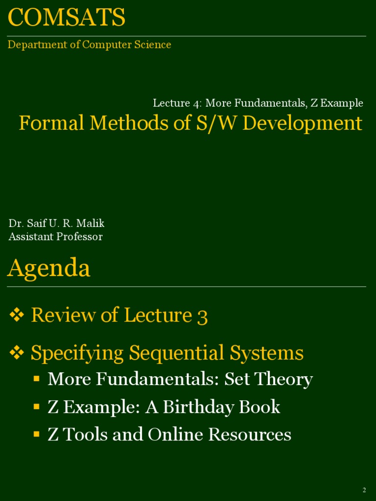 Formal Methods of S/W Development: Department of Computer Science | PDF ...