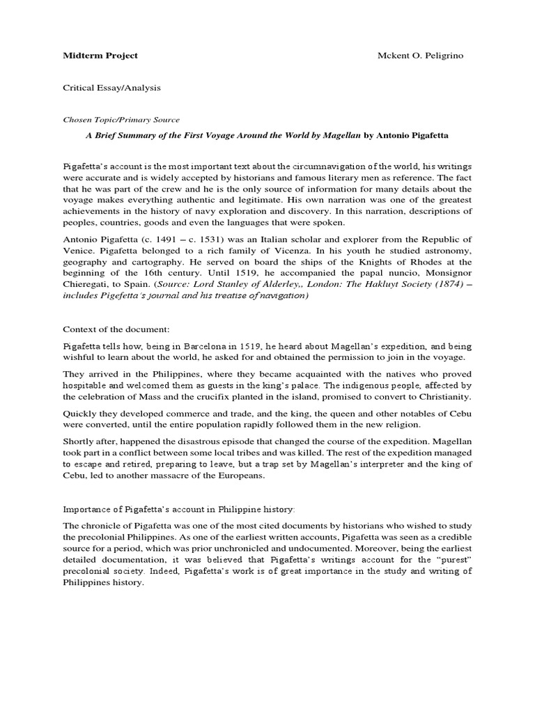 Reading On Pigafetta's Account | PDF