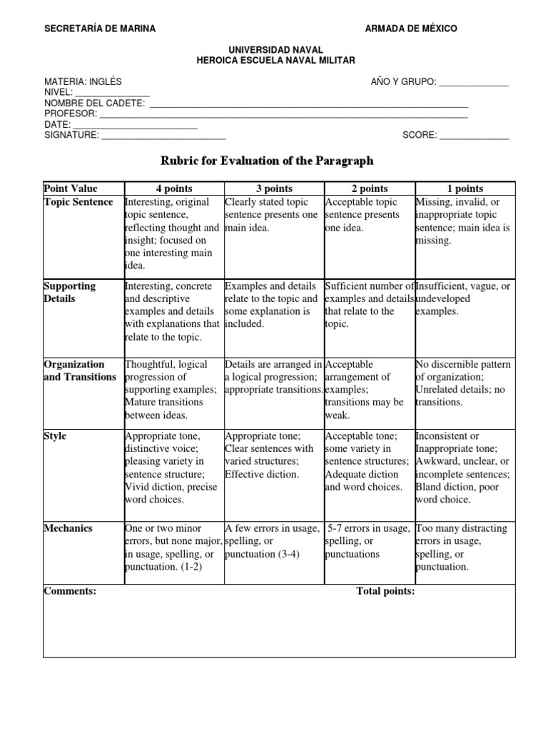 Rubric Evaluation Paragraph | PDF | Cognition | Cognitive Science