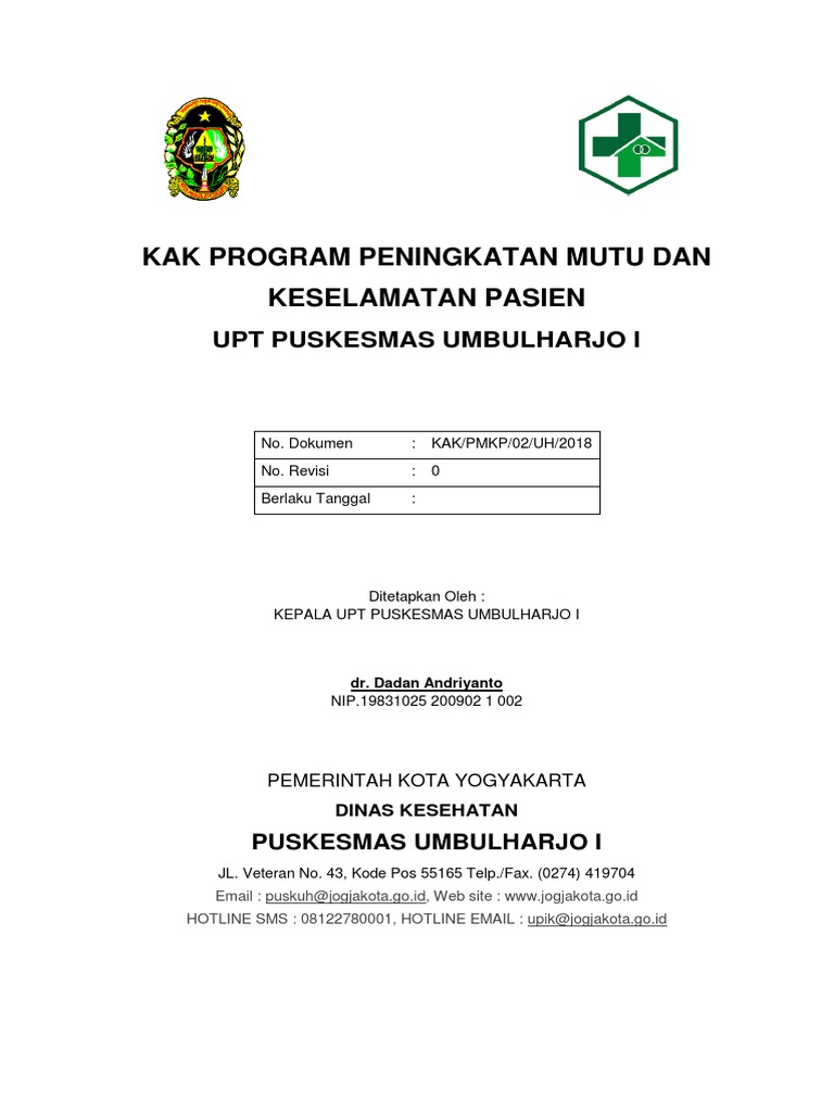 Kak Program Peningkatan Mutu Dan Keselamatan Pasien Puskesmas Umbulharjo 1 Fix 2018 | PDF