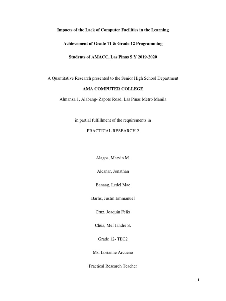 Impacts of The Lack of Computer Facilities in The Learning | Download ...