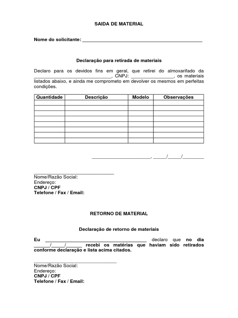 Saida de Material de Almoxarifado - Scrib | PDF | Carreira e Crescimento