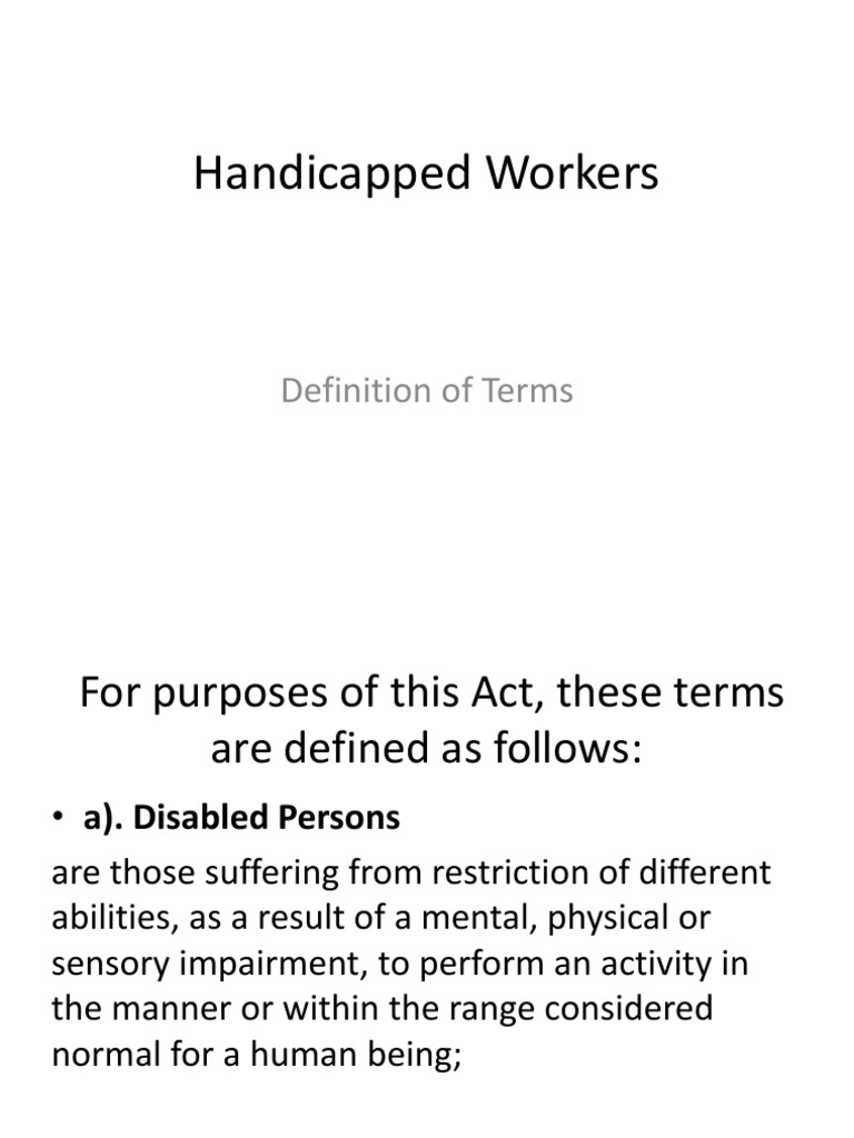 Handicapped Workers: Definition of Terms | PDF | Disability | Fine ...