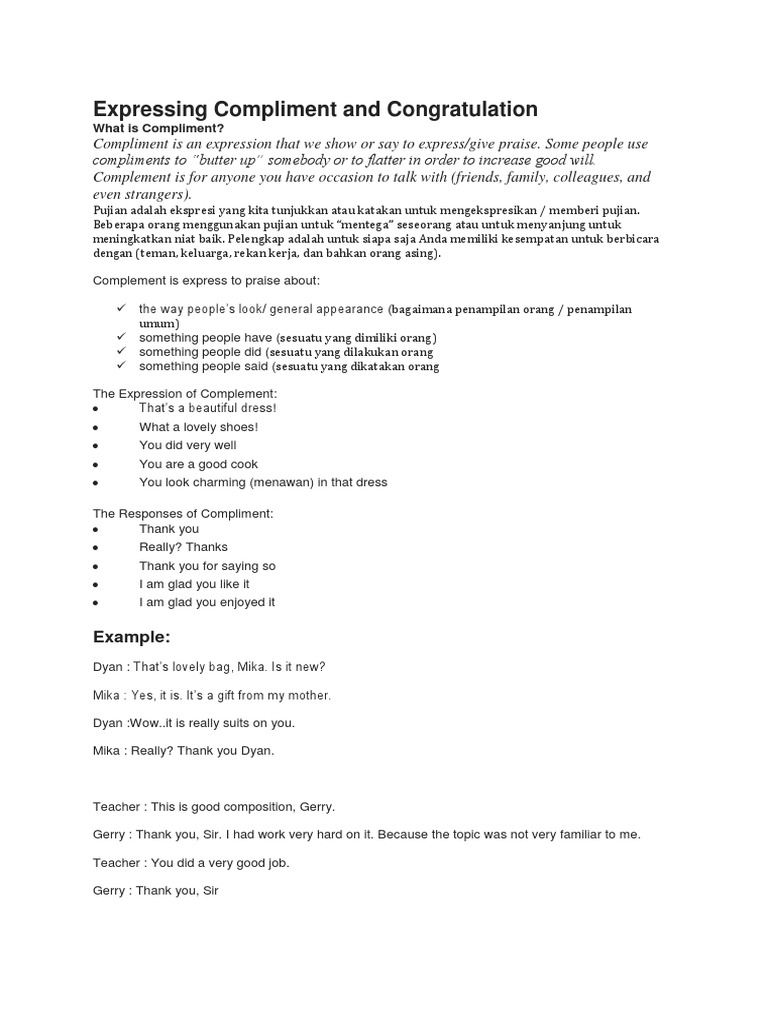 Expressing Compliment and Congratulation: Example | PDF