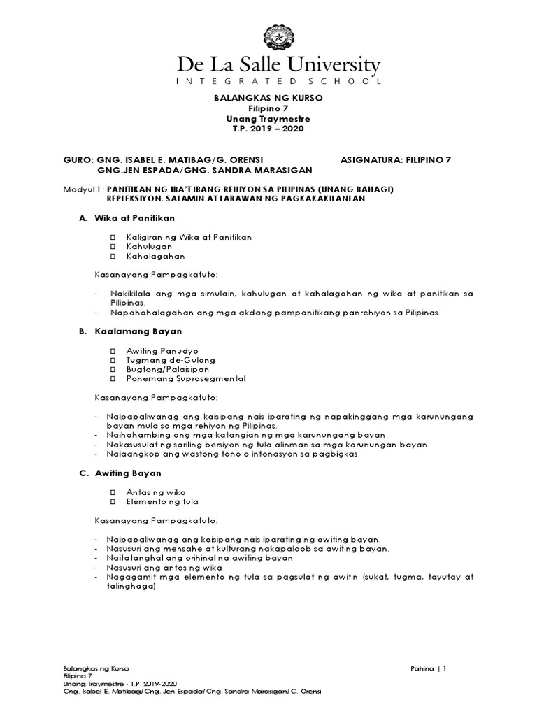 1st Term Balangkas NG Kurso | PDF