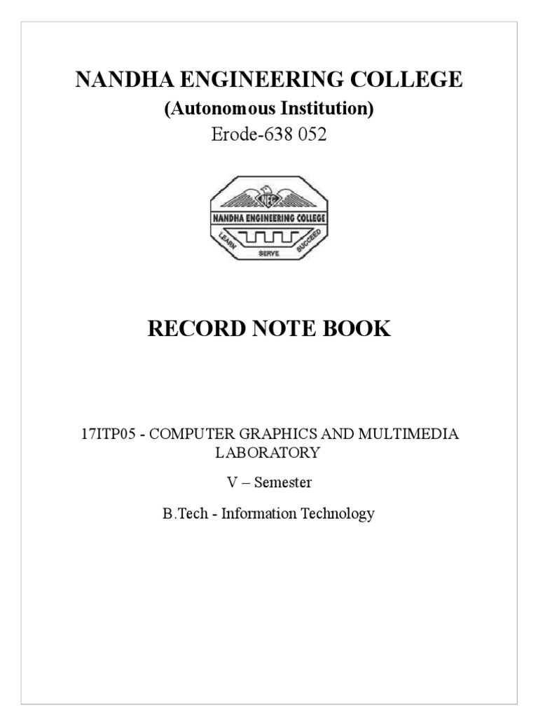 Computer Graphics and Multimedia Laboratory Record Notebook for V ...
