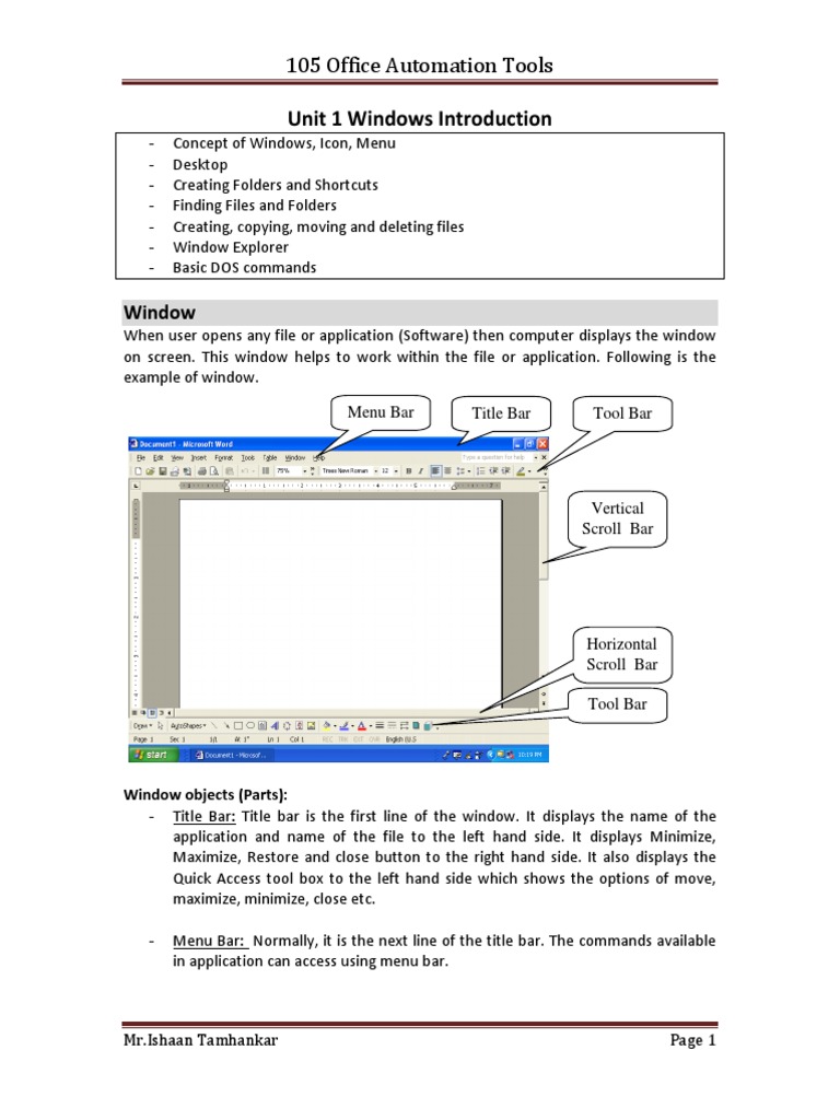 Unit 1 Windows Introduction: 105 Office Automation Tools | PDF | Icon ...