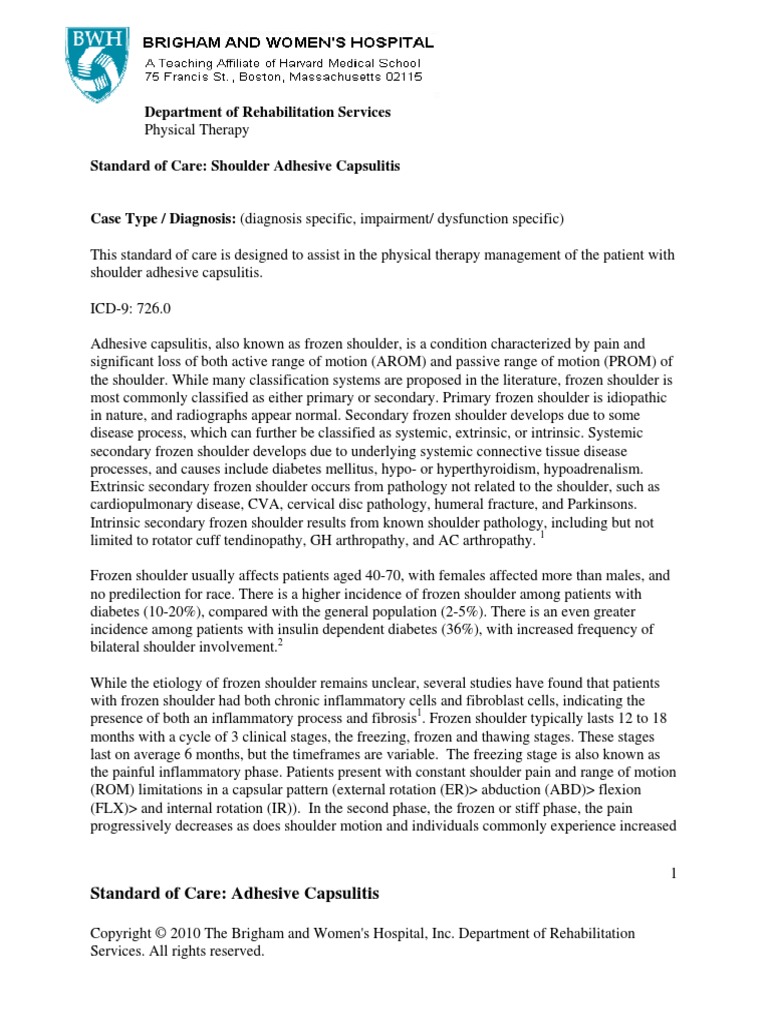 Shoulder Adhesive Capsulitis PDF | PDF | Shoulder | Physical Therapy