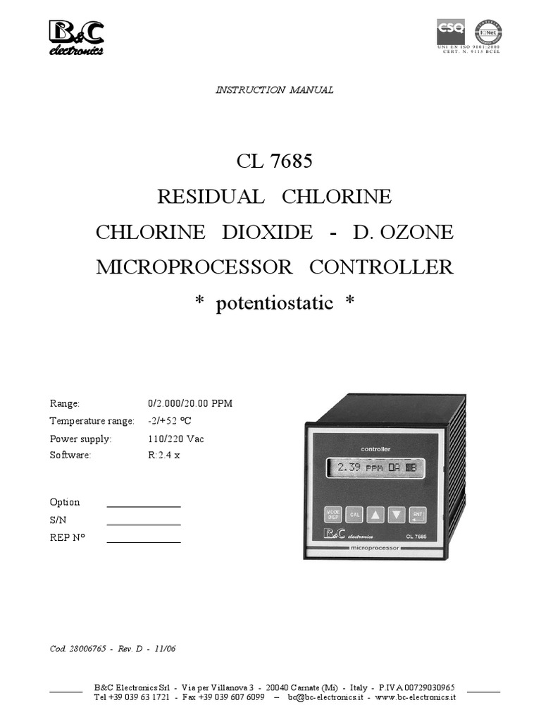 CL 7685 Residual Chlorine Chlorine Dioxide - D. Ozone Microprocessor ...