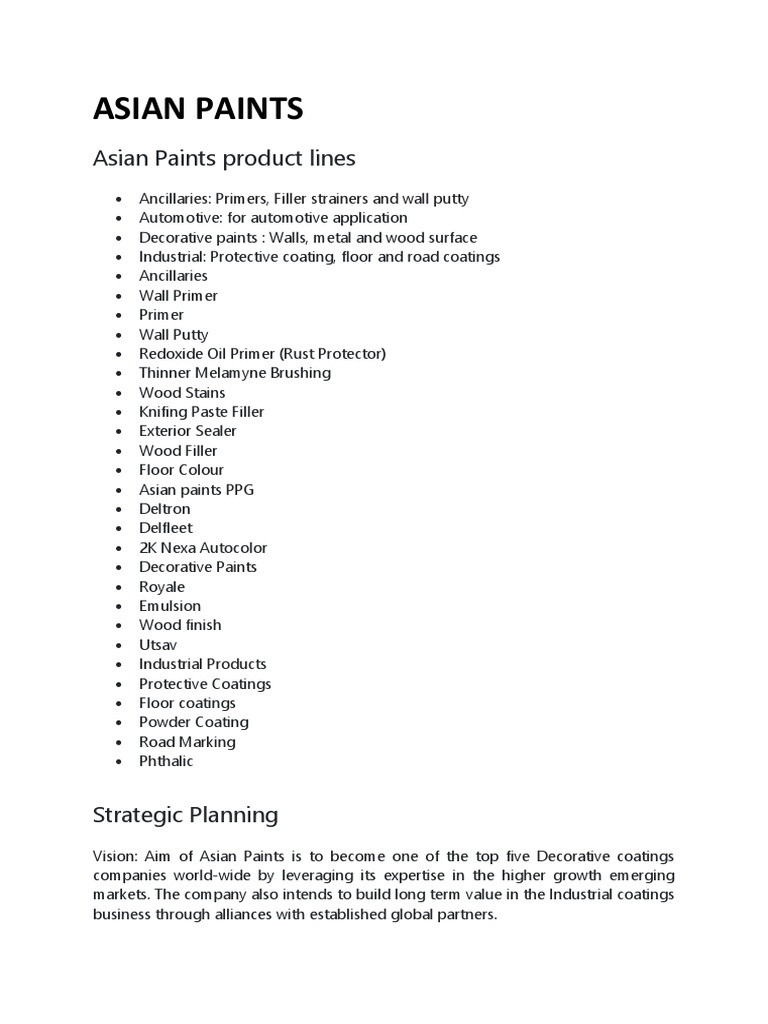 An Overview of Asian Paints' Product Lines, Strategic Planning, Supply ...