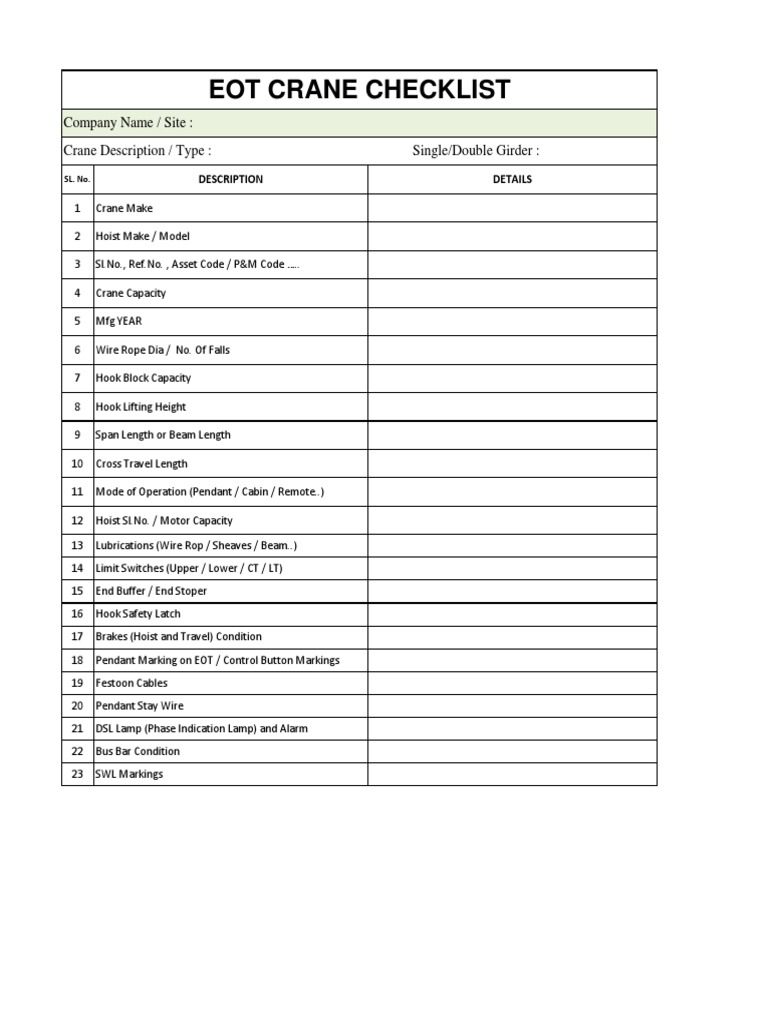 Eot Crane Checklist: Description Details | PDF
