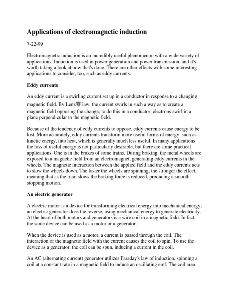 Applications of Electromagnetic Induction | PDF | Inductor ...