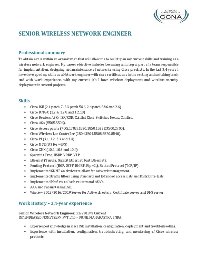 Senior Wireless Network Engineer: Professional Summary | PDF | Cisco ...