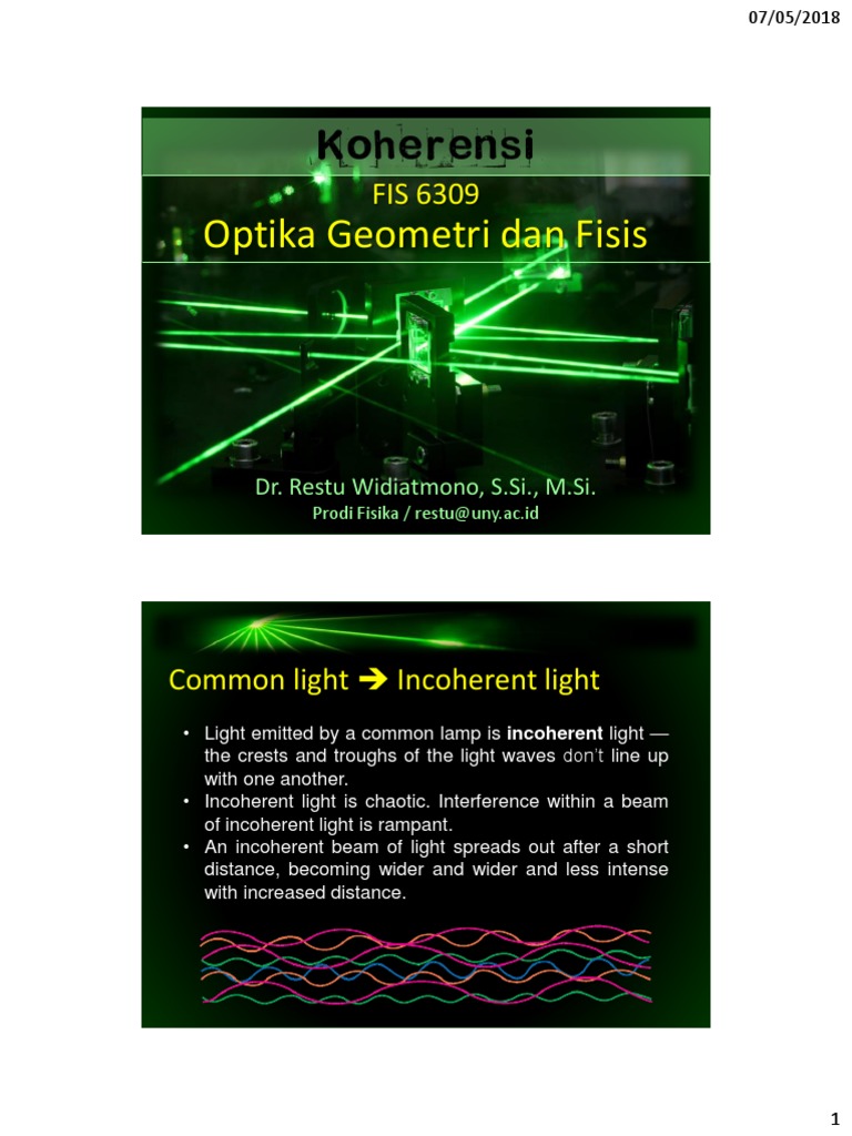 Optika Geometri Dan Fisis: Koherensi | PDF | Coherence (Physics) | Laser