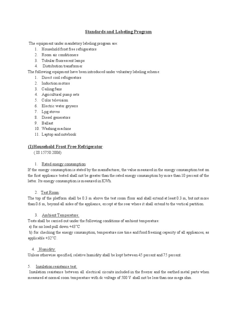 Standards and Labeling Program | PDF | Air Conditioning | Refrigerator