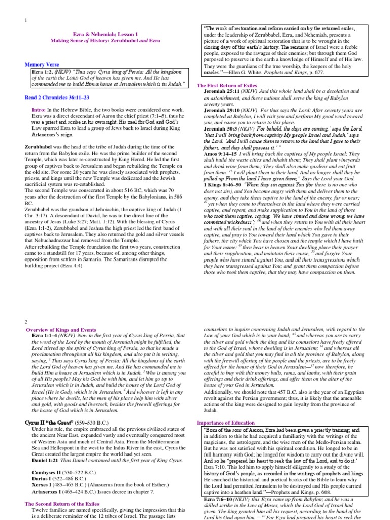 Ezra & Nehemiah Lesson 1 Making Sense of History: Zerubbabel and Ezra ...