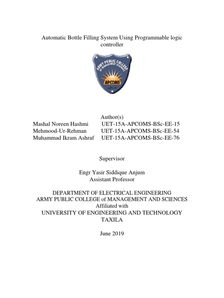 PLC Controlled Automatic Bottle Filling System | PDF | Programmable Logic Controller | Automation